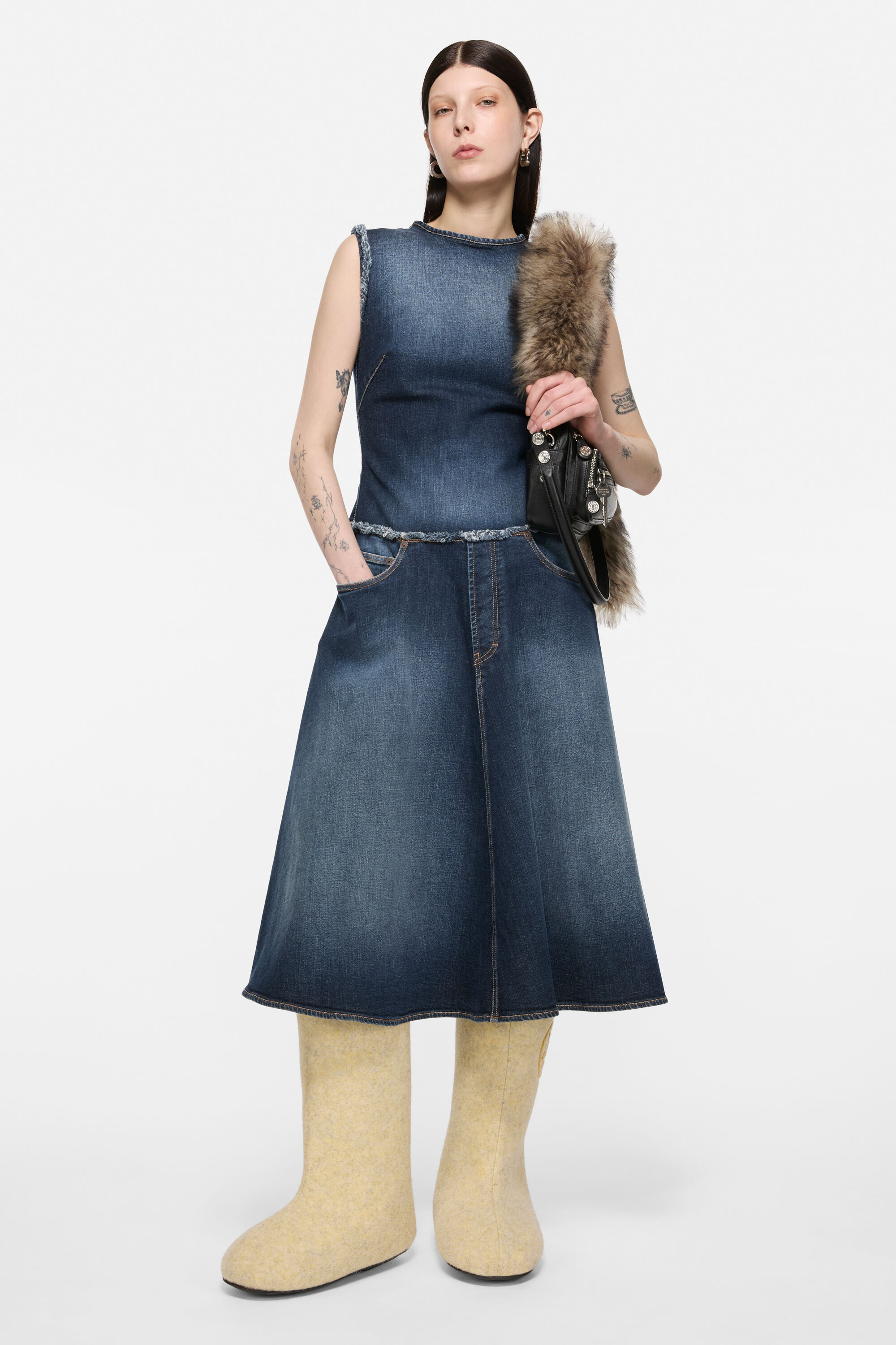 Layered Denim Midi Dress - Dark Blue - Acne Studios